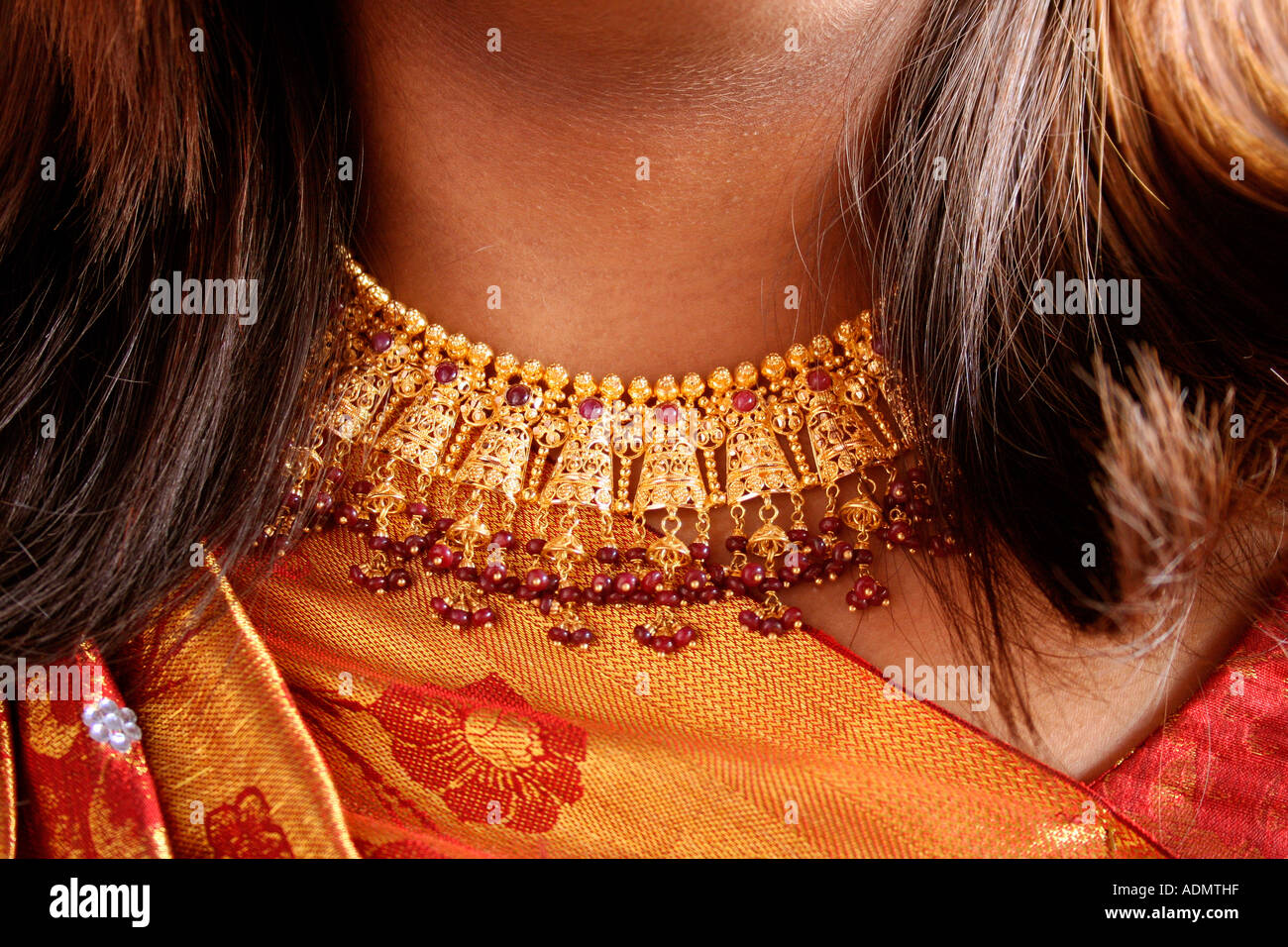 Close up of bride wearing traditional necklace, Kerala Stock Photo - Alamy
