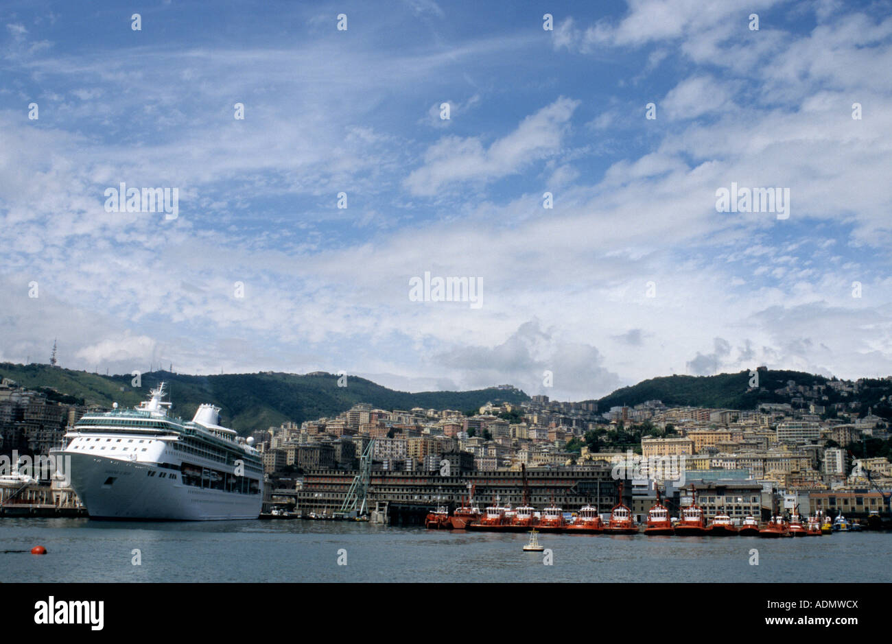 The port of Genoa with liners ferries and sailing ships Stock Photo - Alamy