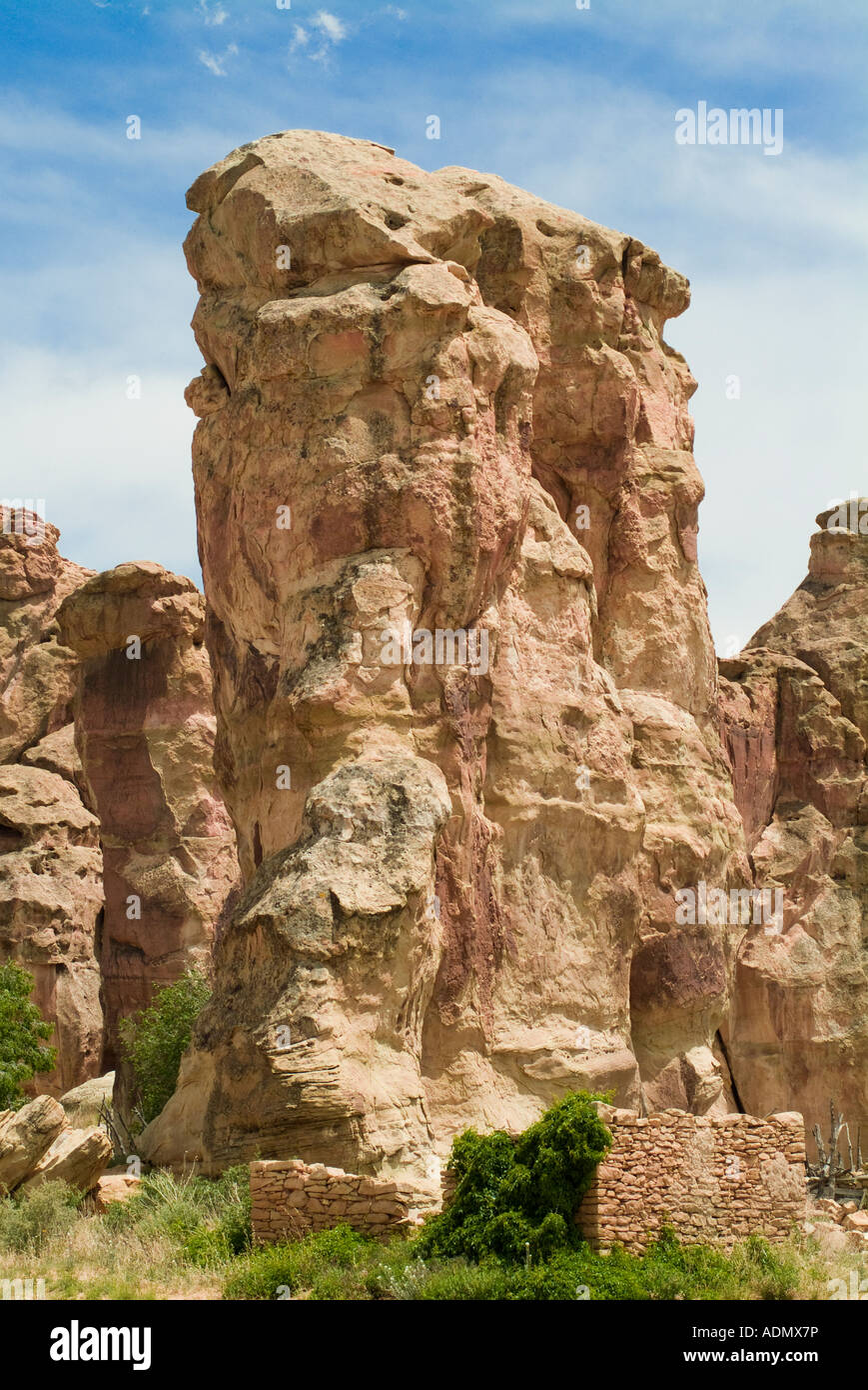 Tall rock formations below Acoma Indian Pueblo near Albuquerque New ...