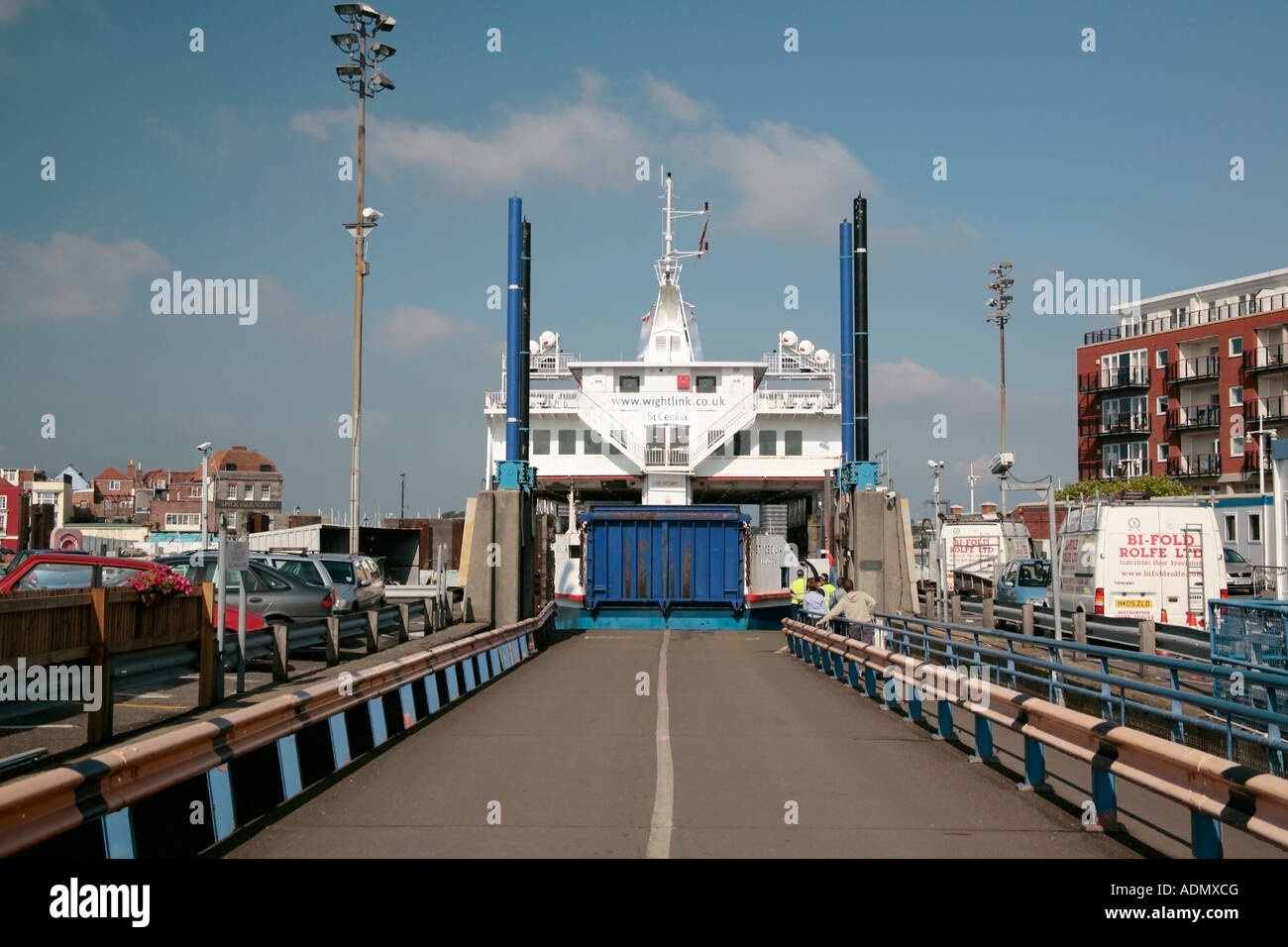 Isle of Wight car ferry docking in Portsmouth Harbour, Hampshire, UK ...