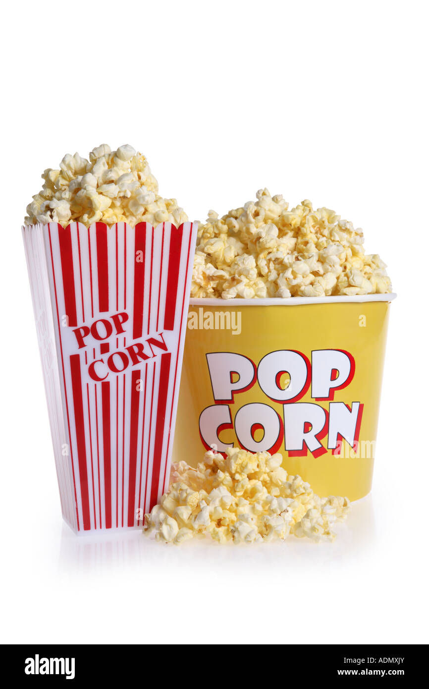 Tubs of popcorn cut out on white background Stock Photo - Alamy