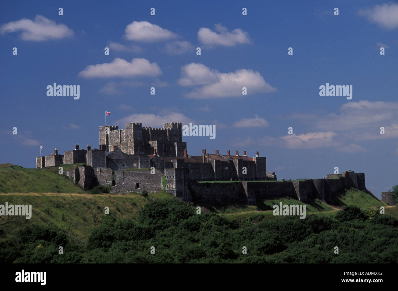 Dover Castle at the top of the White Cliffs overlooking the English ...