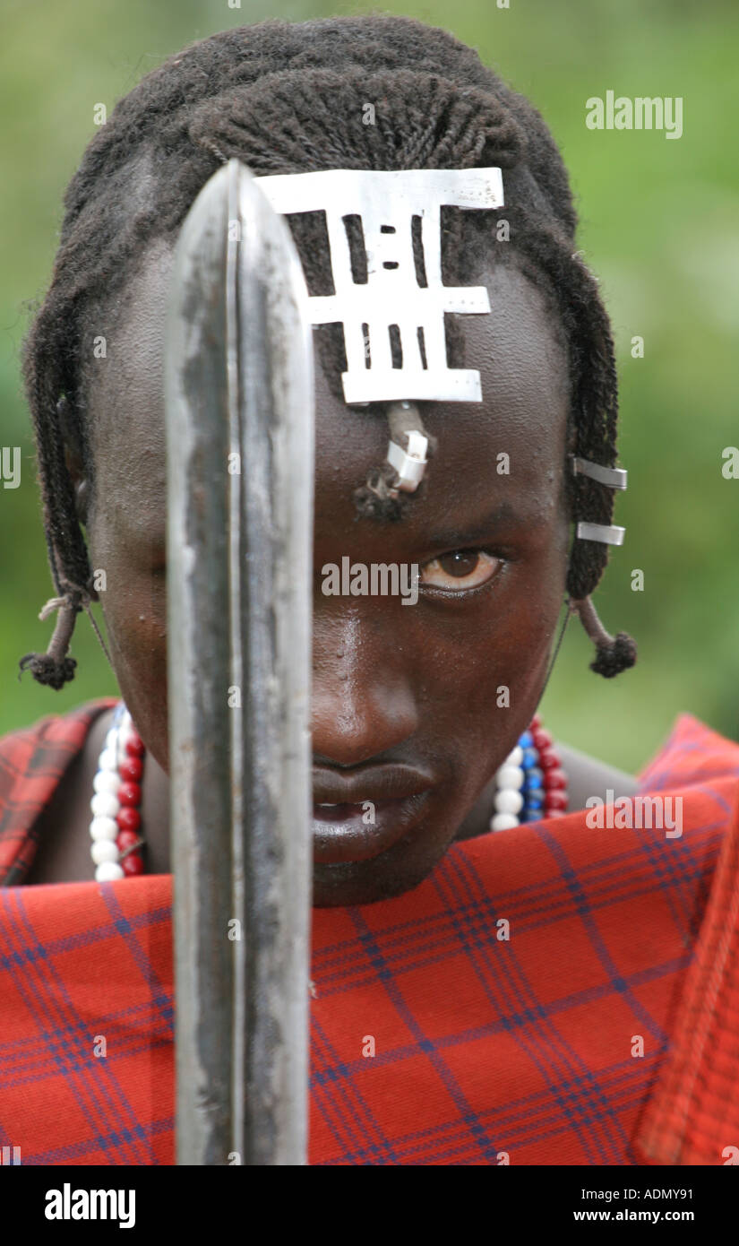 Masai man warrior spear kanga african traditional Stock Photo - Alamy