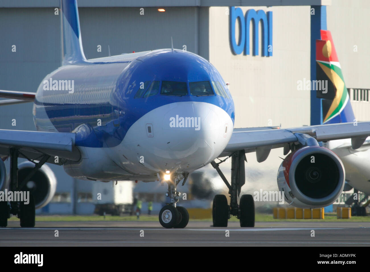 BMI airline aircraft and logo in the background Stock Photo - Alamy