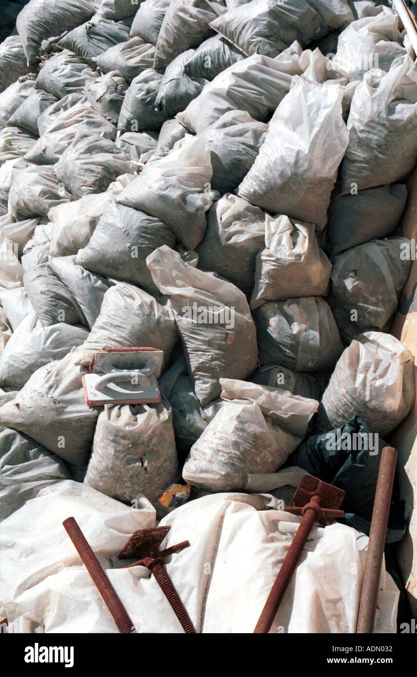 sacks full of rubble and scaffolding Stock Photo - Alamy