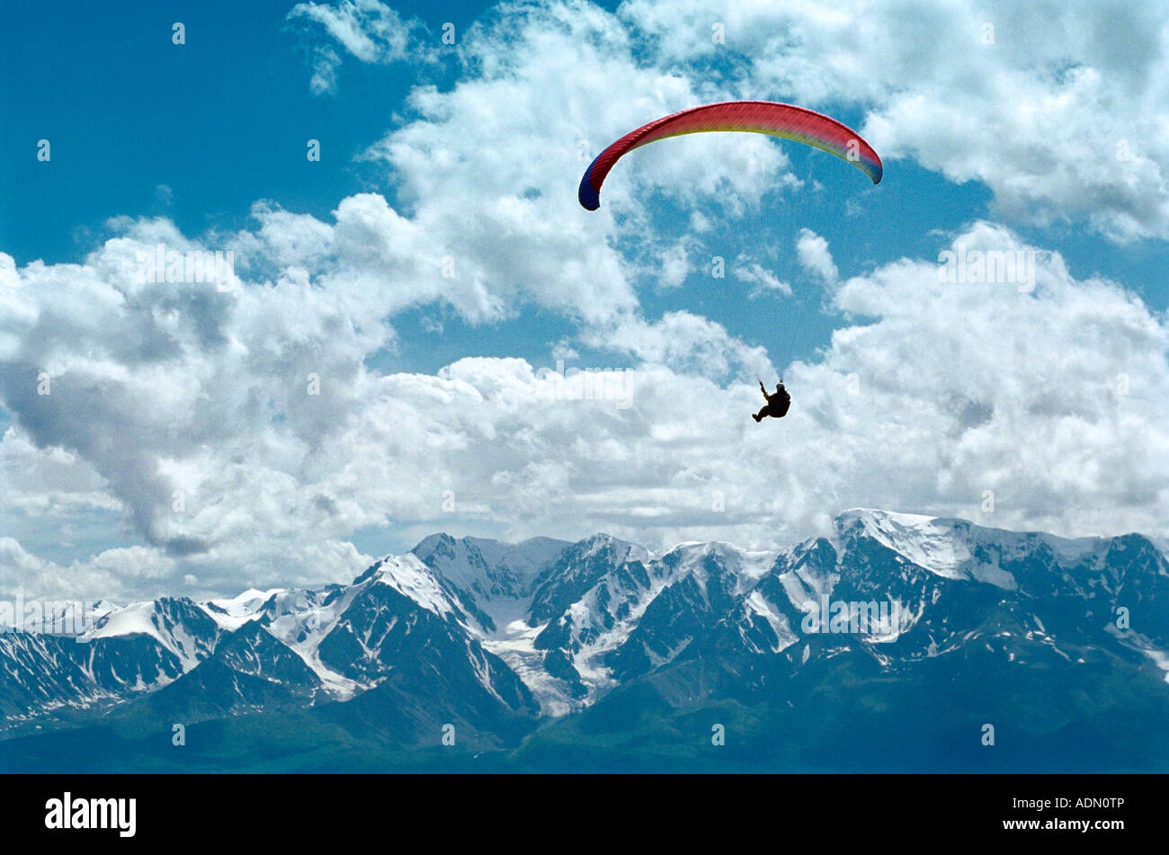 A paraglider in flight. Altai. Siberia. Russia Stock Photo - Alamy