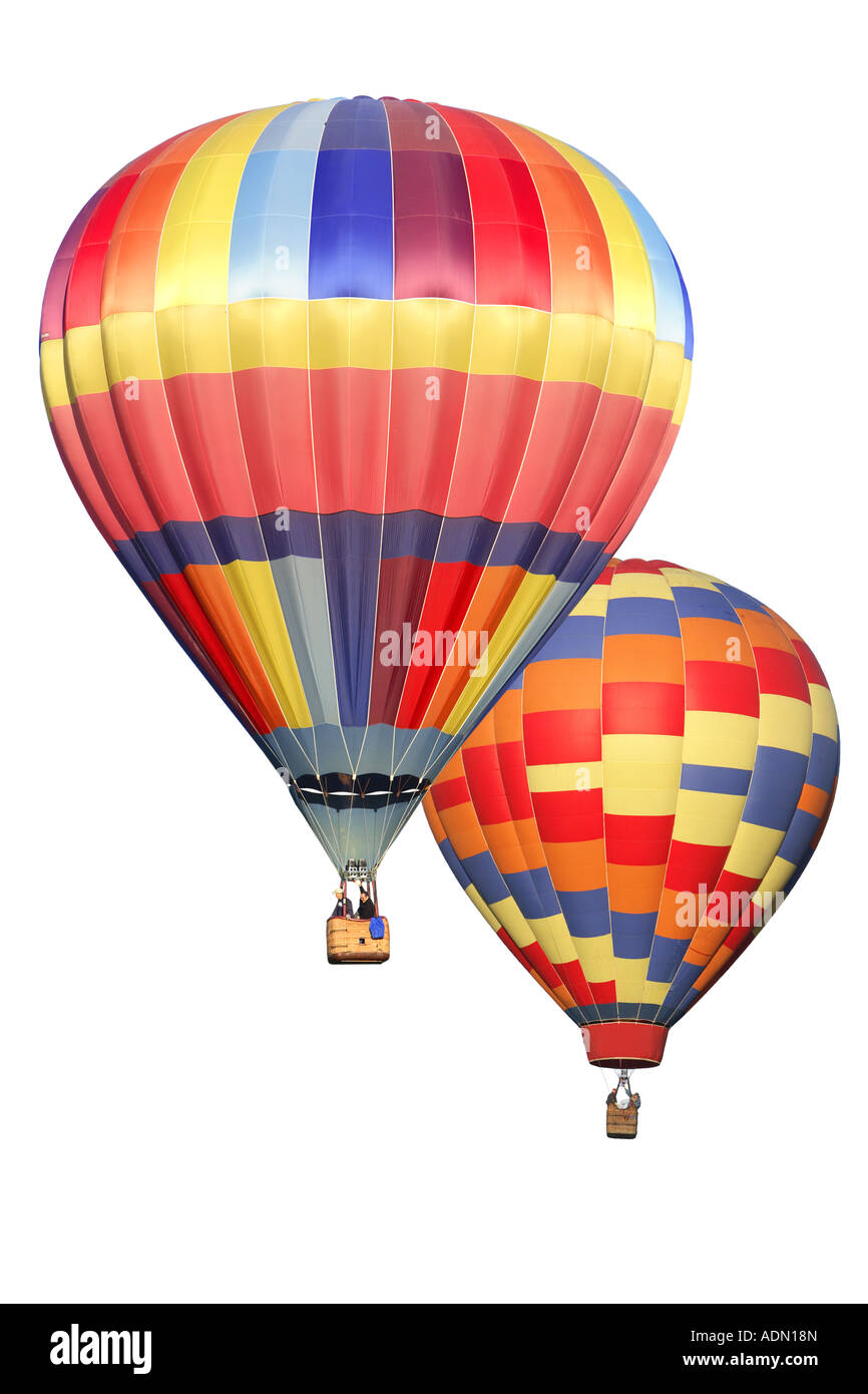two hot air balloons cut out on white background Stock Photo - Alamy
