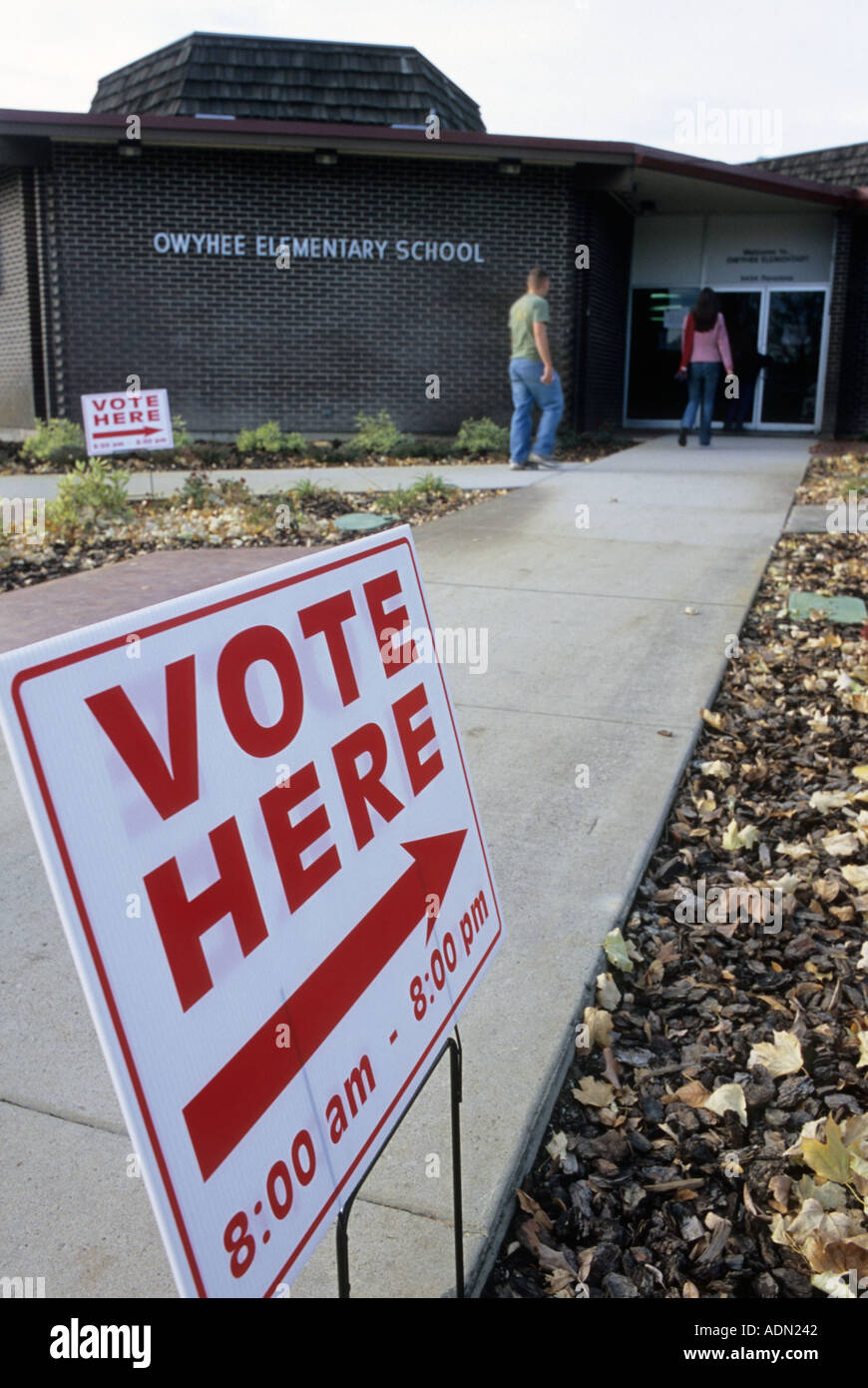 Sign outside elementary school being used as a polling station in Boise ...