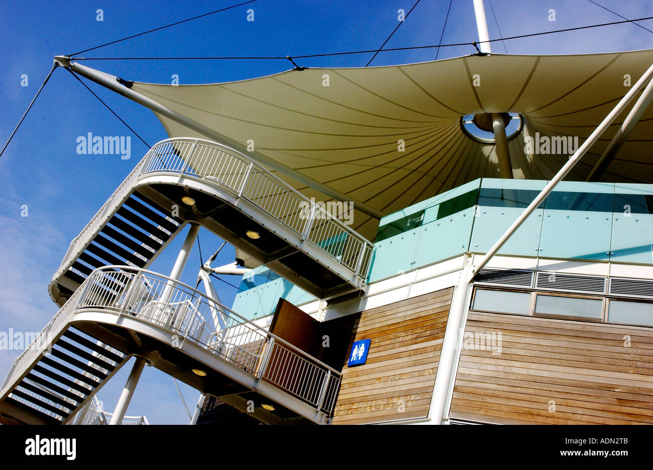 Modern wood clad temporary stadium structure at the Rose Bowl ...