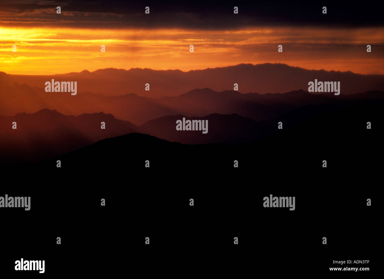 Sunset from the Catalina Mountain range looking southwest Stock Photo ...