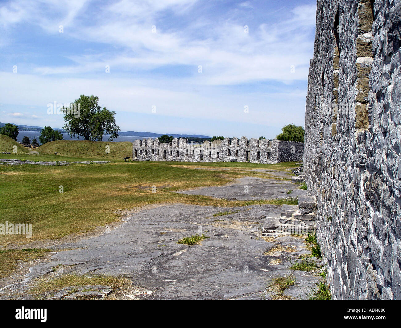 The Fort at Crown Point New York in the summer with Lake Champlain and ...