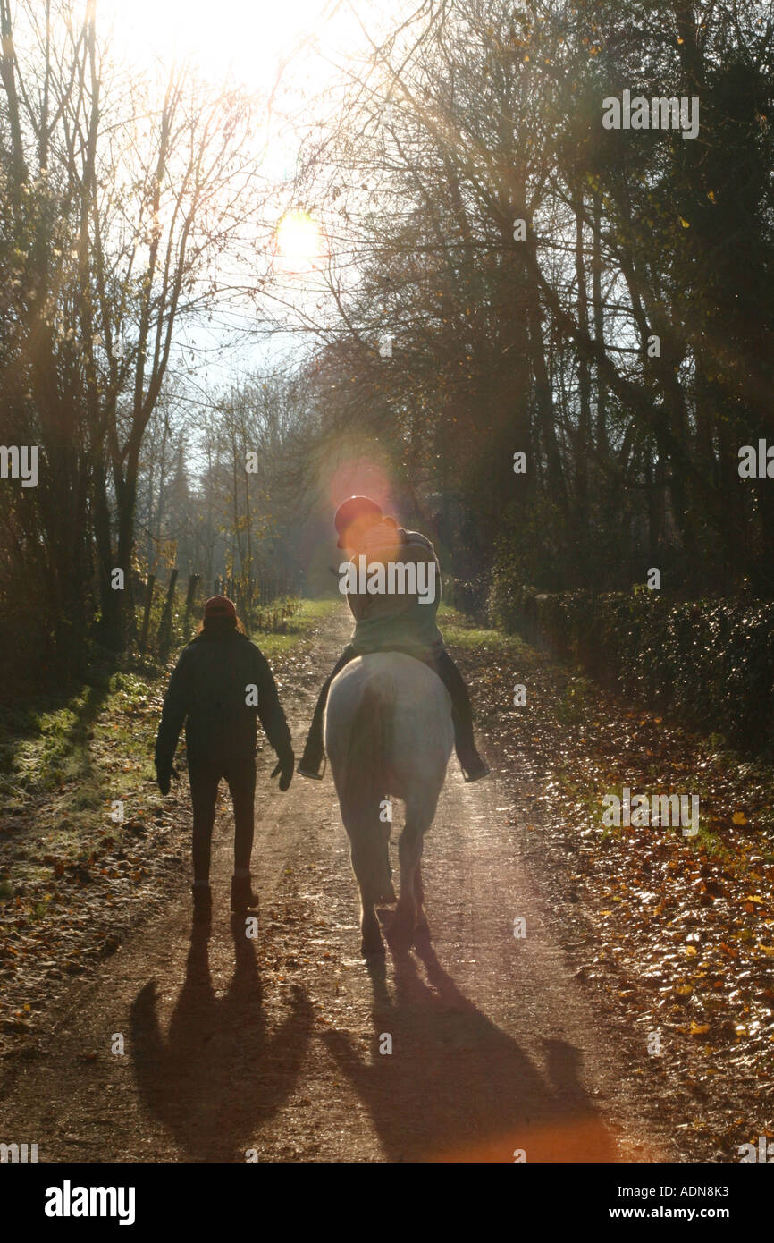 Girl on a horse, riding through the forest Stock Photo - Alamy