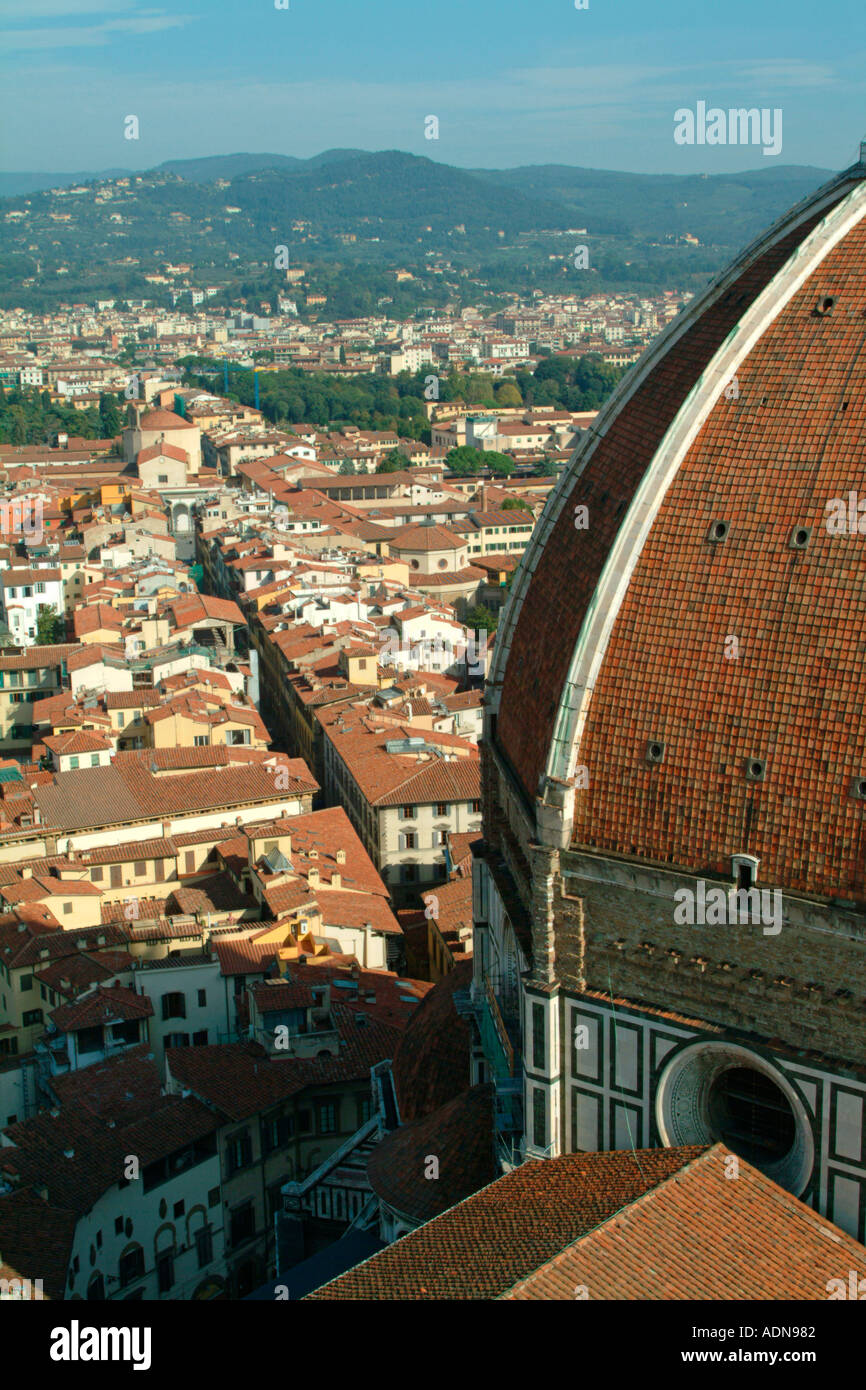 The Duomo Florence rooftops seen from the Campanile Tower Stock Photo ...