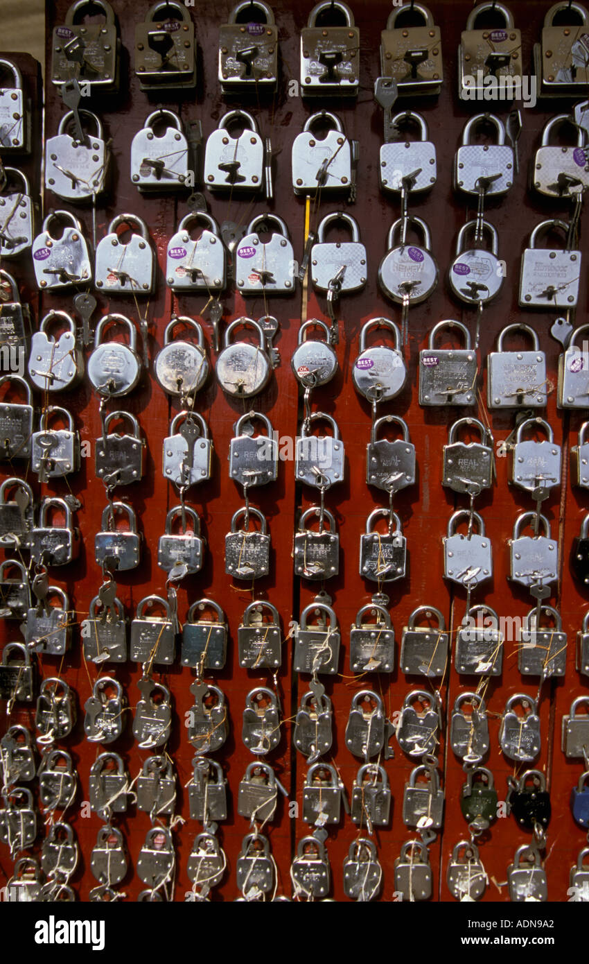India Rajasthan Bundi display of padlocks for sale Stock Photo - Alamy