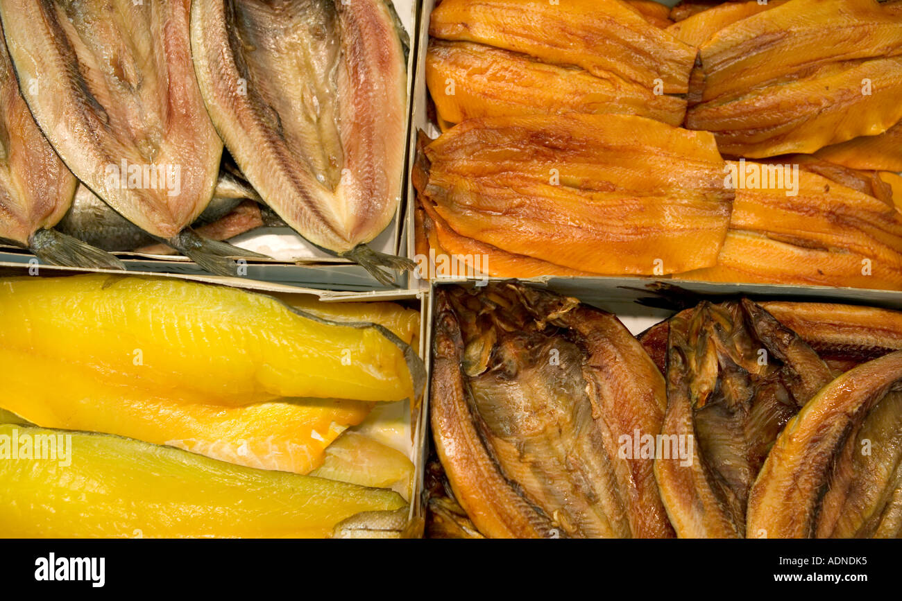 Fish market, smoked, fish, fishes, haddock, sale, selling, many ...