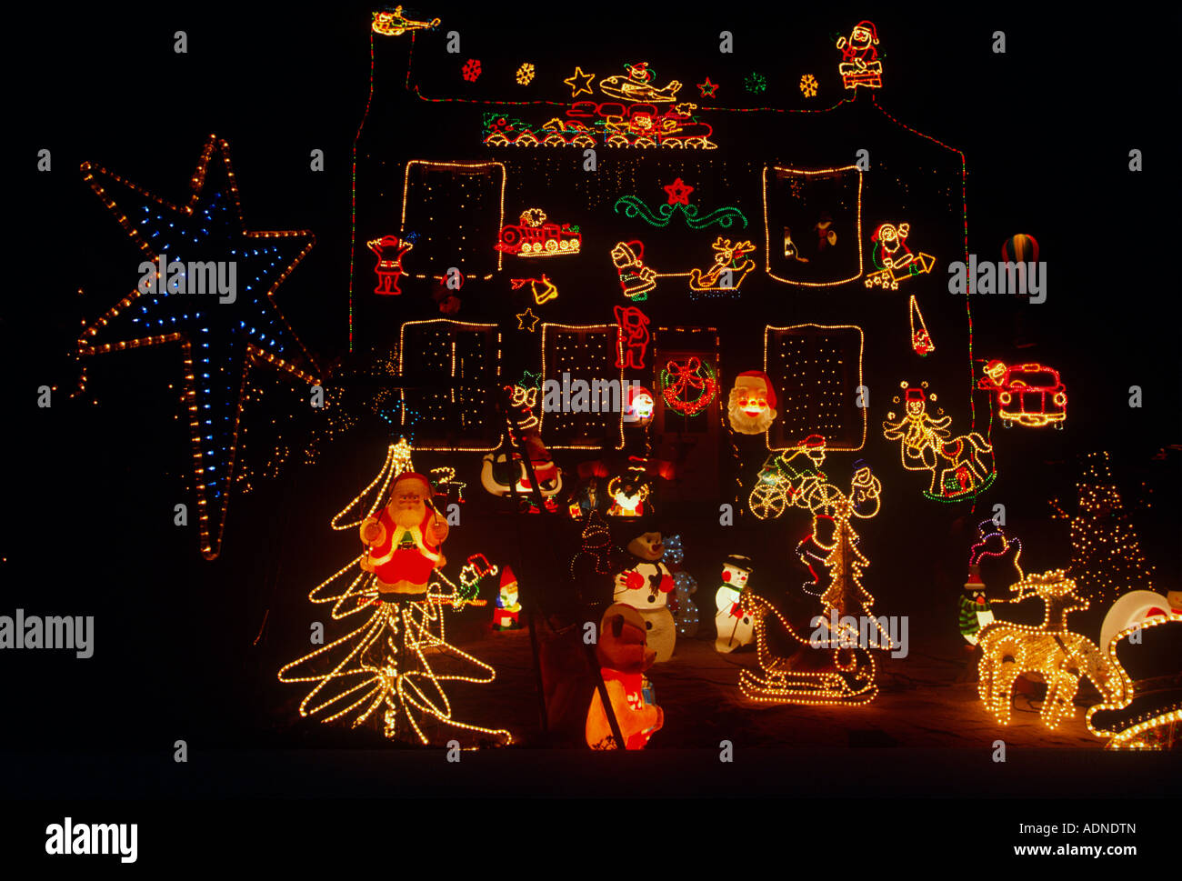 Christmas Decorations on House Pantperthog Near Machynlleth Powys Mid ...