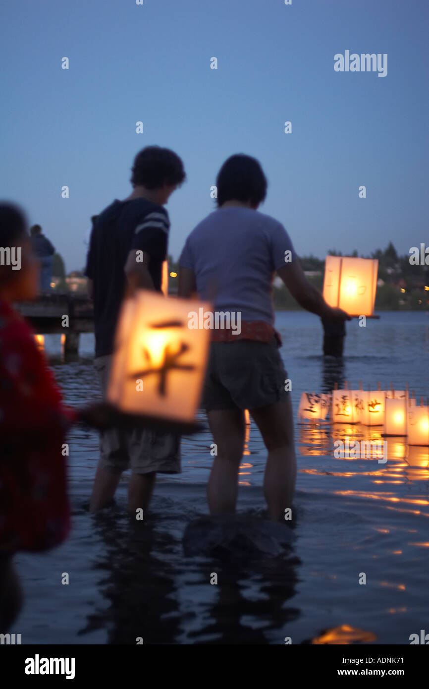 Toro Nagashi lantern floating ceremony in remembrance of the victims of ...