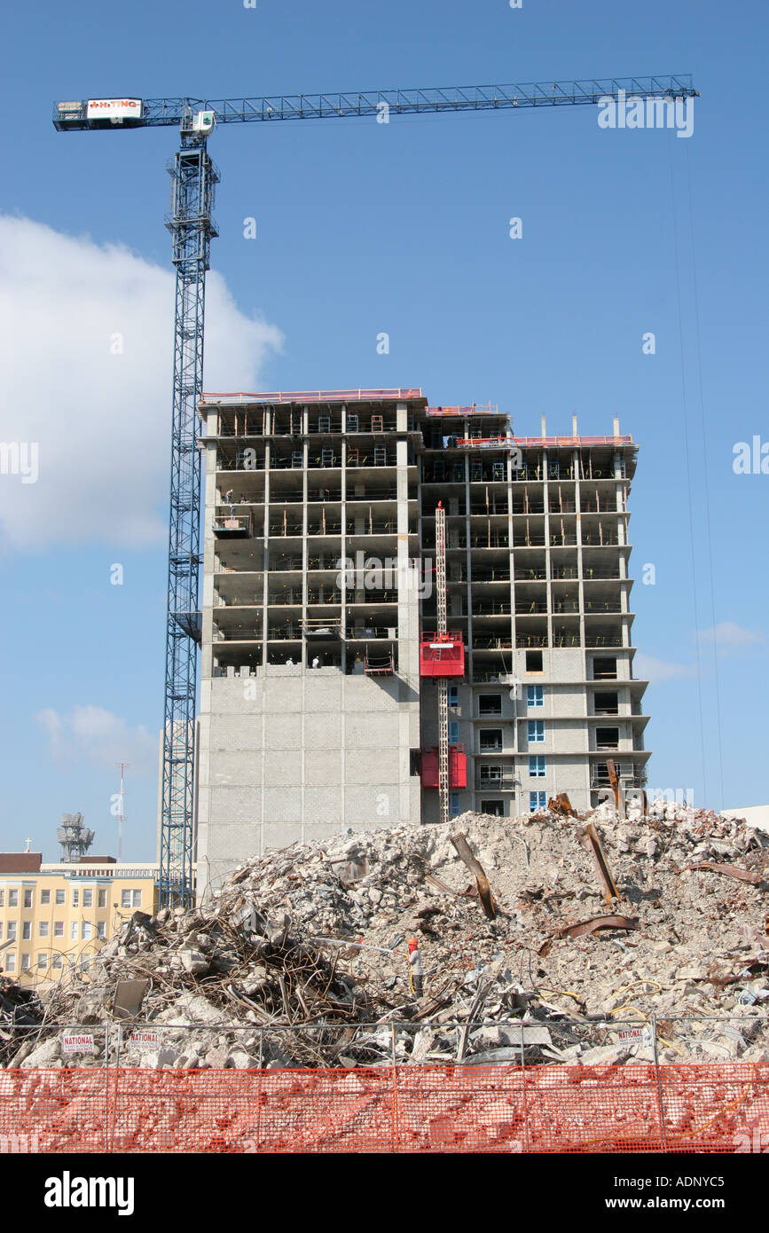 Miami Florida,Biscayne Boulevard,imploded building debris,new high rise ...