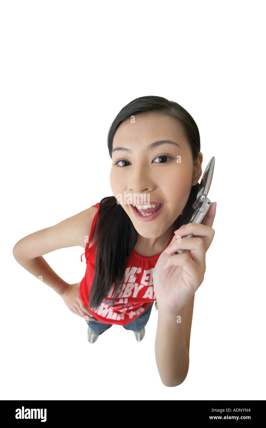 Hand holding flip phone Cut Out Stock Images & Pictures - Alamy