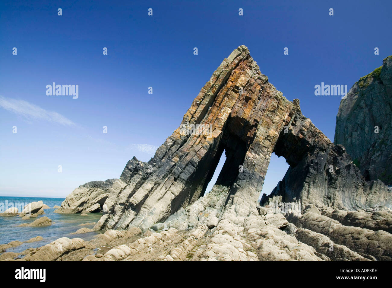 Black church Rock, a sea arch near Clovelly, North Devon coast, UK ...