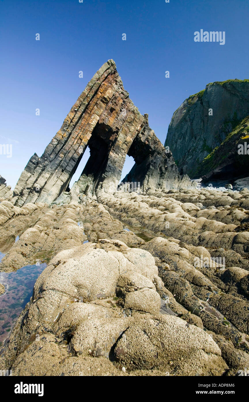 Black Church Rock, a sea stack and arch near Clovelly, North Devon, UK ...