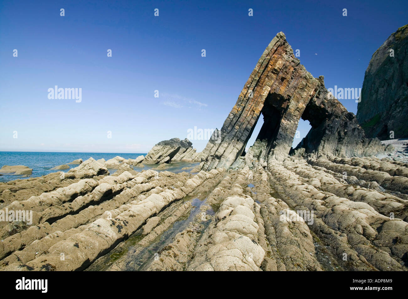 Black Church Rock, a sea stack and arch near Clovelly, North Devon, UK ...