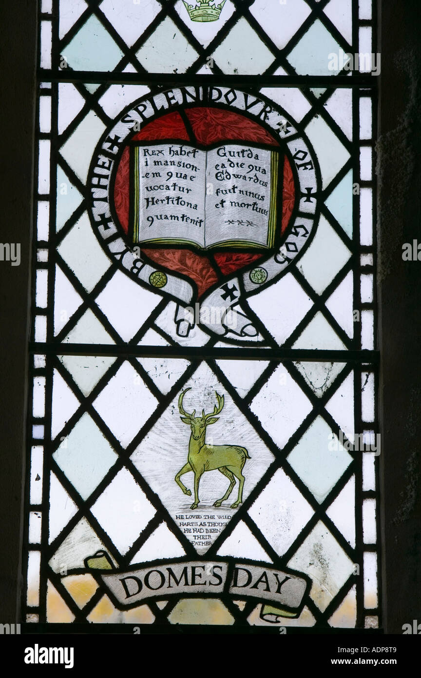 Stained glass window of Domesday in Stoke church, Hartland point, devon ...
