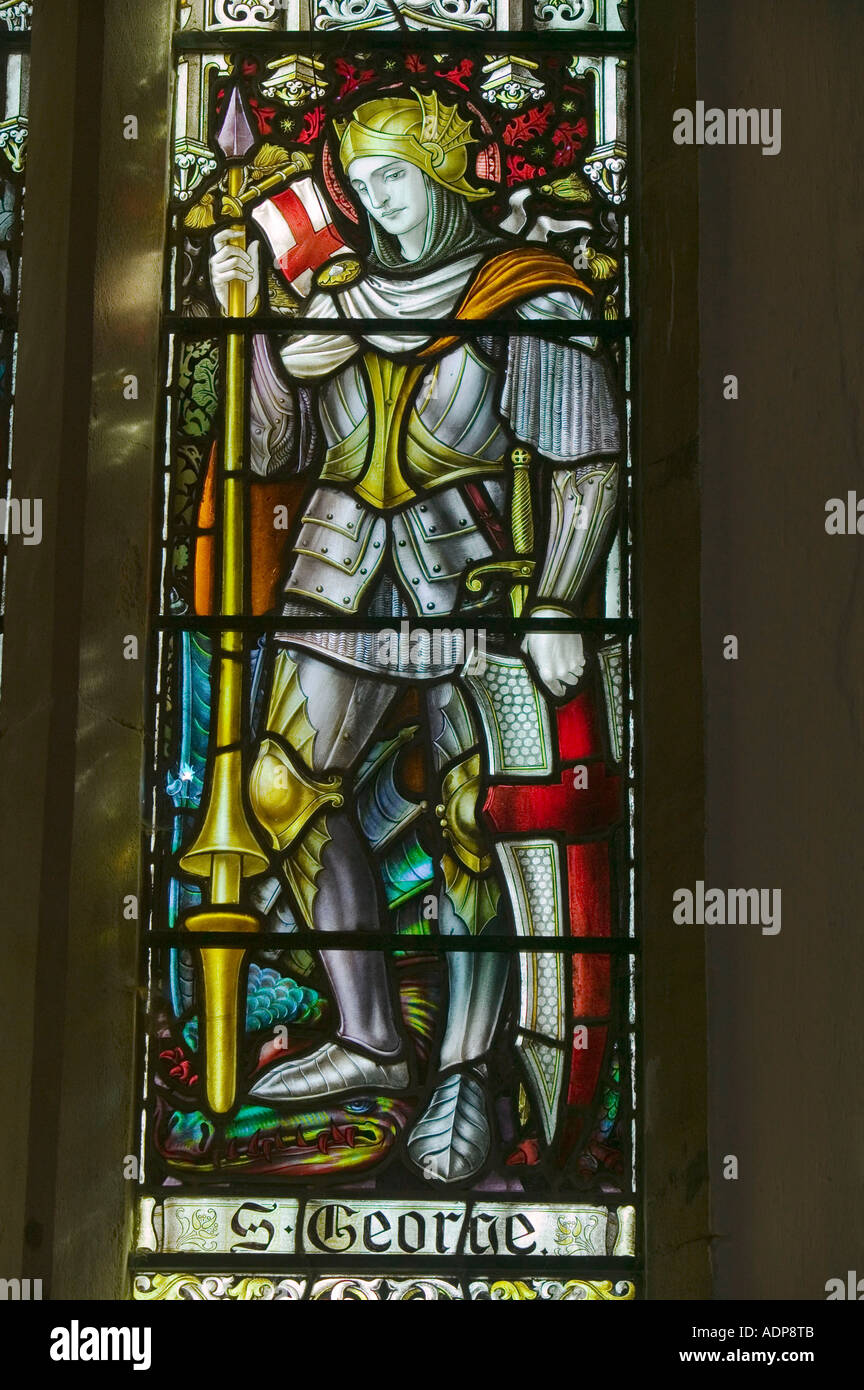 Stained glass window of St George in Stoke church, Hartland point ...