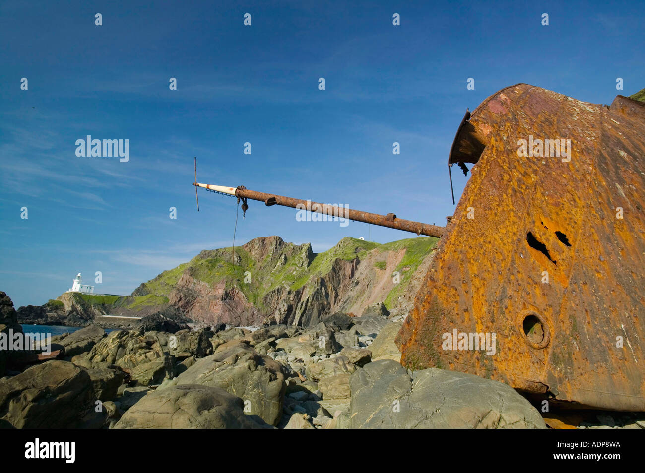 The shipwreck of the Johanna by Hartland point lighthouse, Devon, UK ...