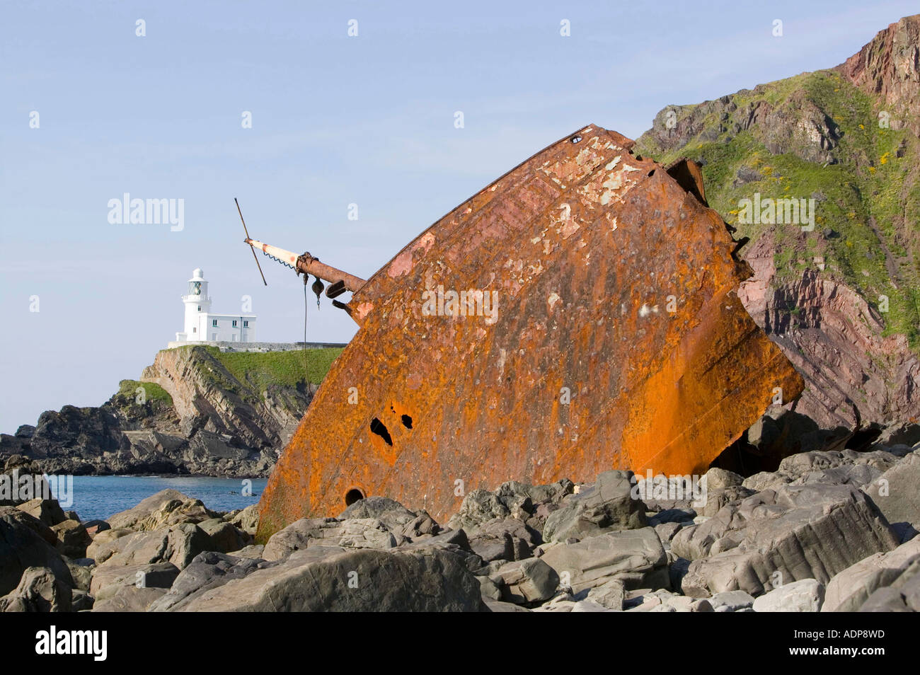 The shipwreck of the Johanna by Hartland point lighthouse, Devon, UK ...