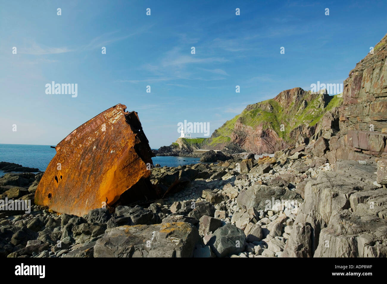 The shipwreck of the Johanna by Hartland point lighthouse, Devon, UK ...