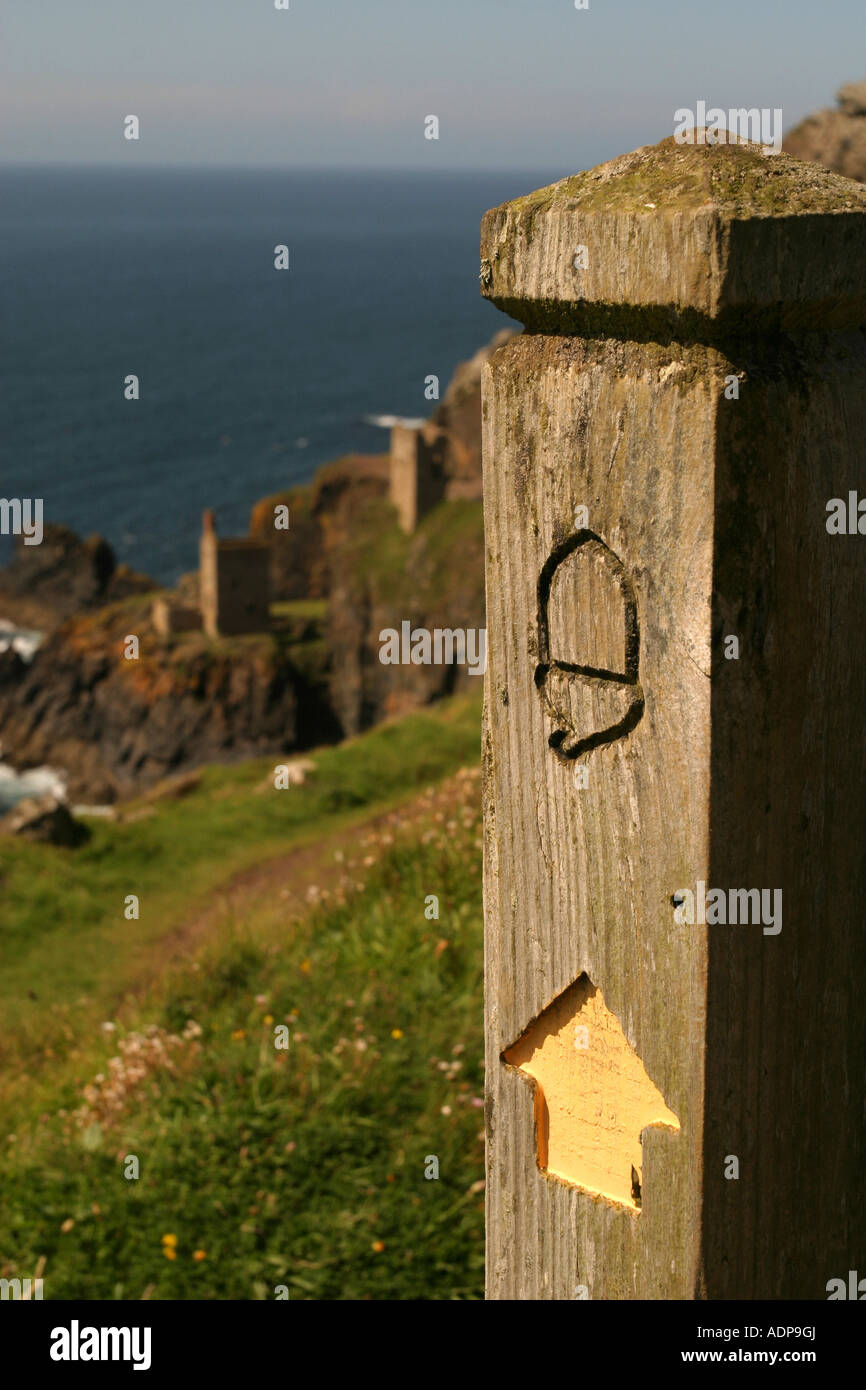 Footpath acorn direction sign with Crown engine houses Botallack ...
