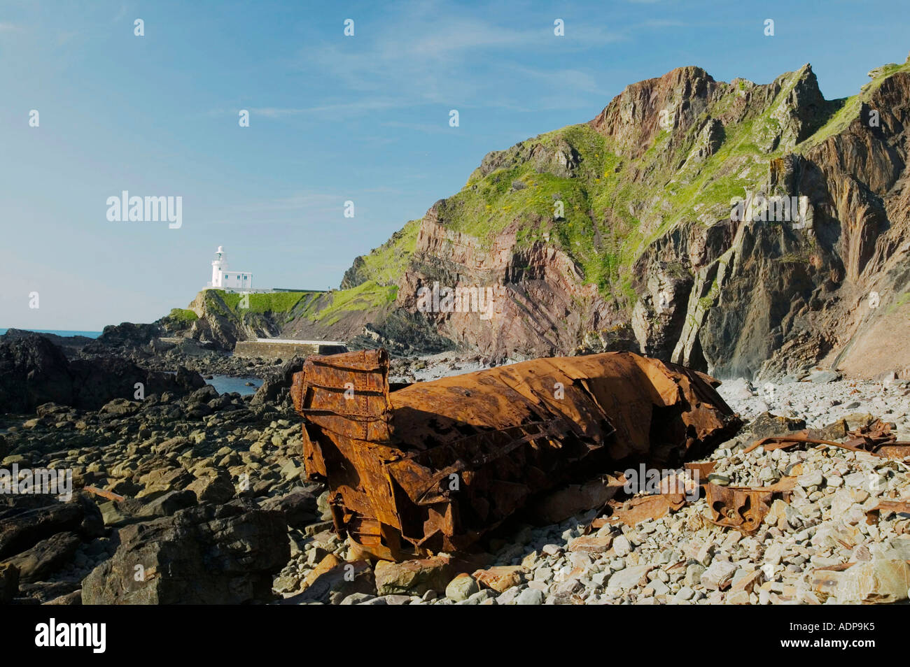 The shipwreck of the Johanna by Hartland point lighthouse, Devon, UK ...