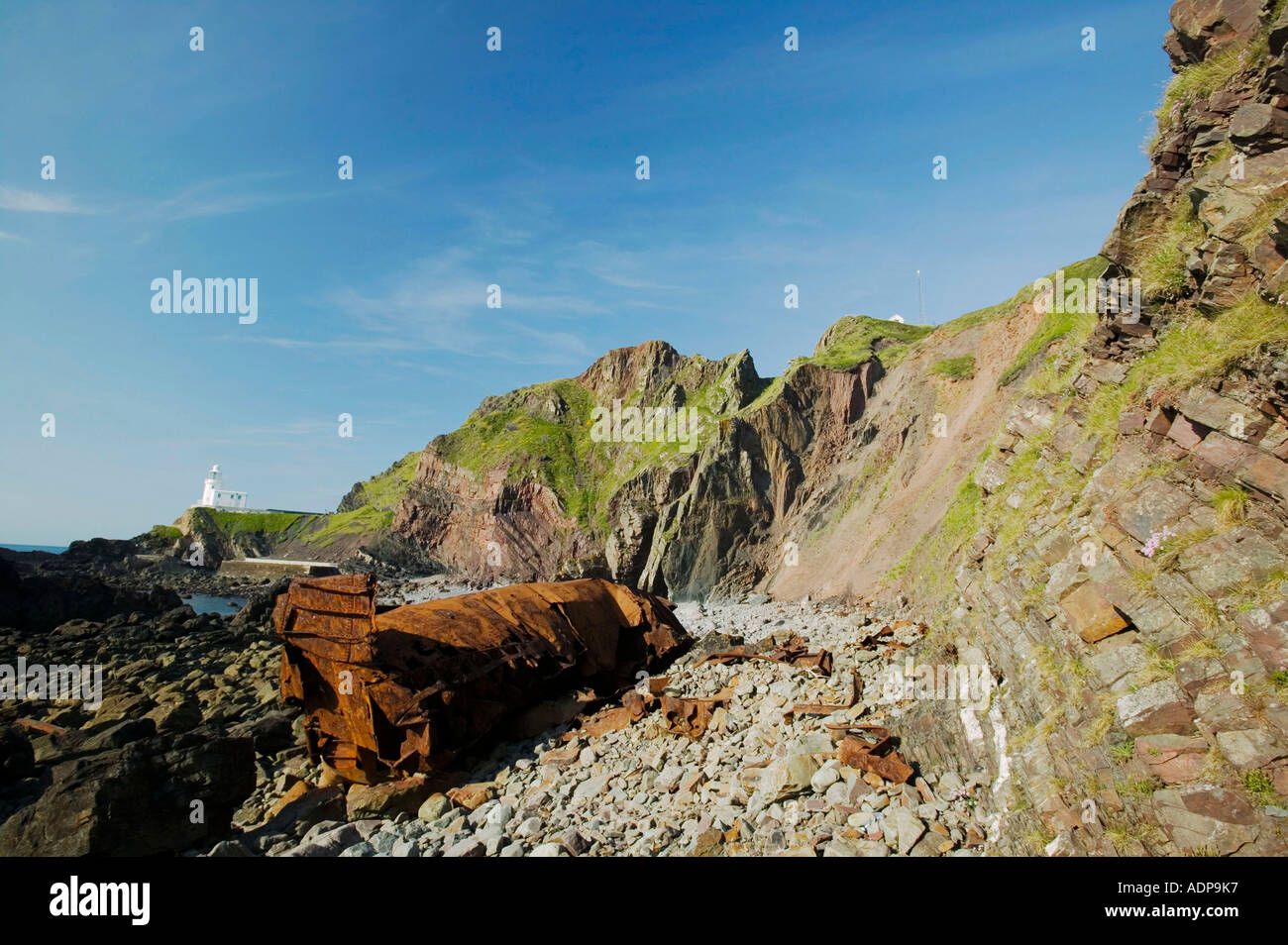The shipwreck of the Johanna by Hartland point lighthouse, Devon, UK ...
