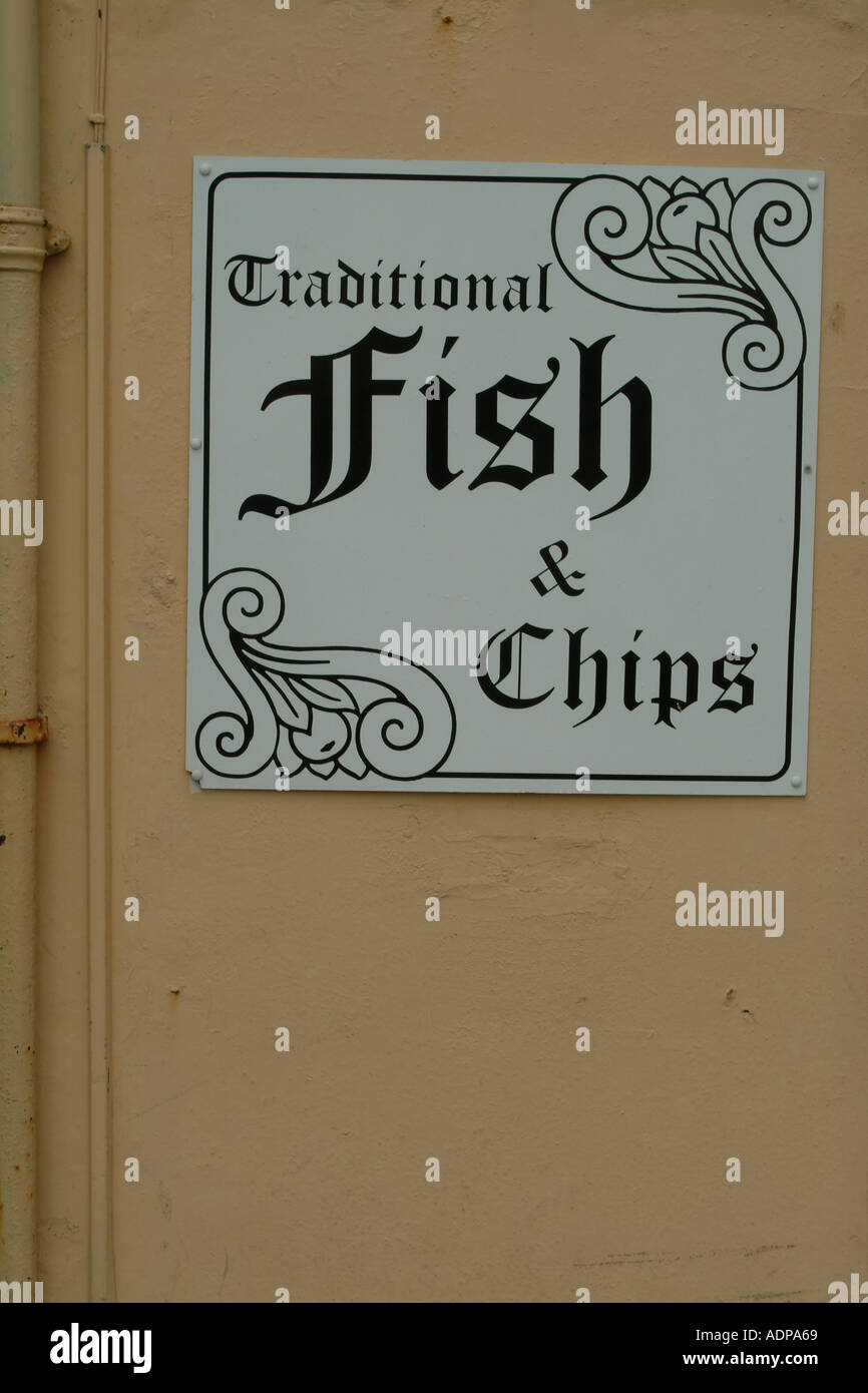 Fish and Chips sign for a restaurant Stock Photo - Alamy