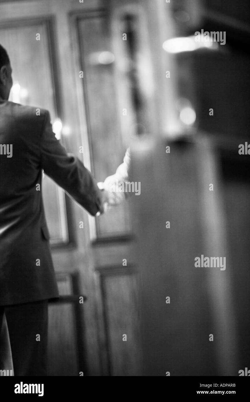 Businessman handshake meeting office Black and White Stock Photos ...