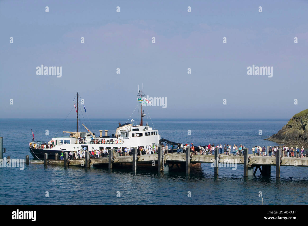 The MS Oldenburg, the Lundy island ferry, berthed on lundy island, with ...