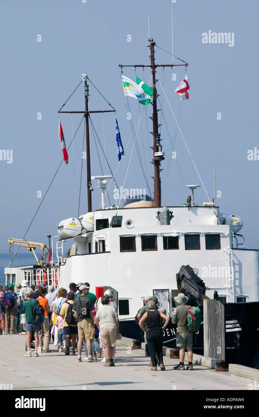 The MS Oldenburg, the Lundy island ferry, berthed on lundy island, with ...