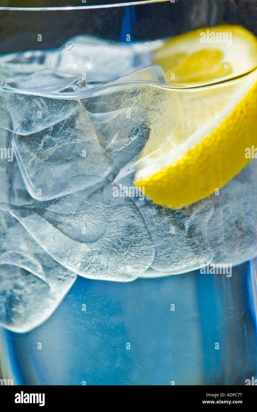 Cool iced beverage in glass with lemon slice Stock Photo - Alamy