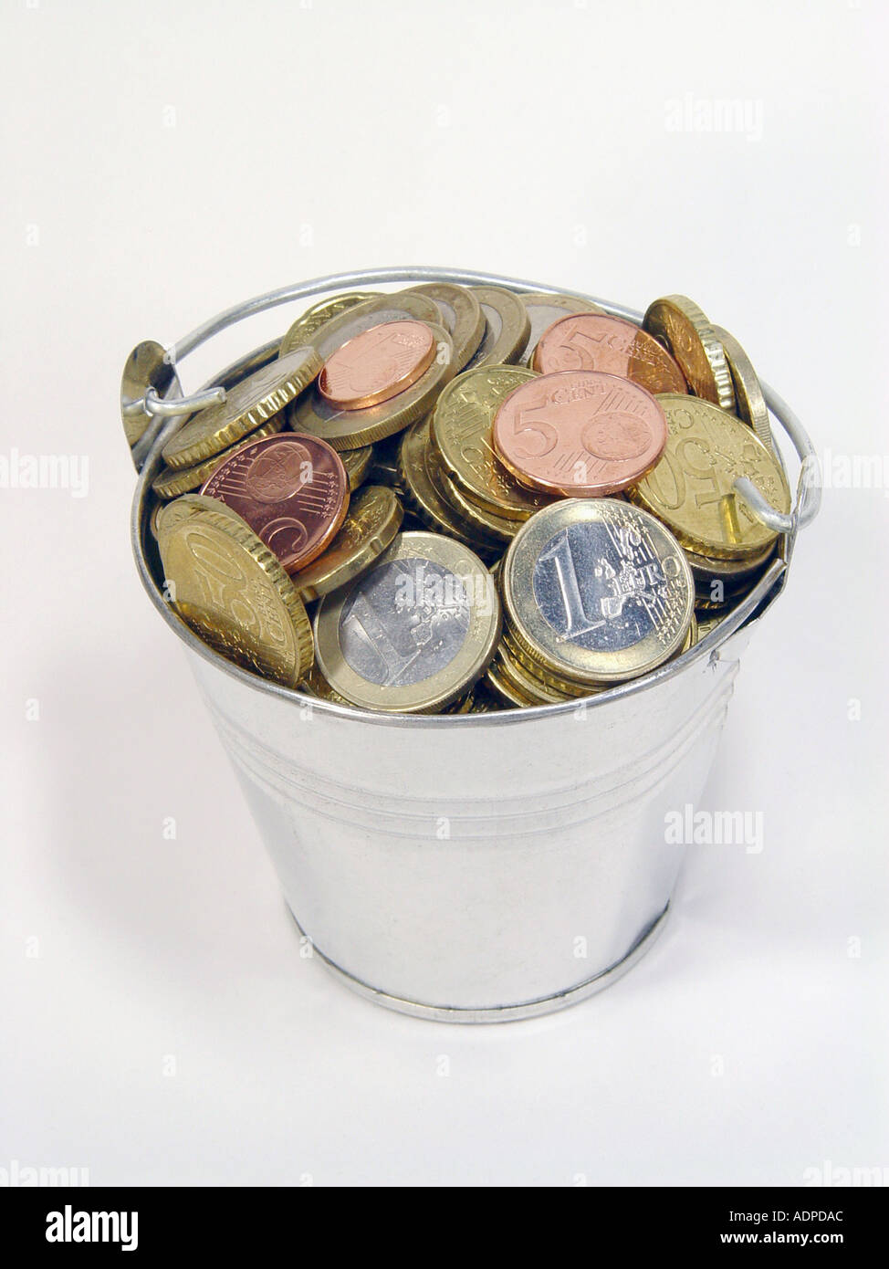 Bucket with euro coins as symbol for wealth money in large quantities ...