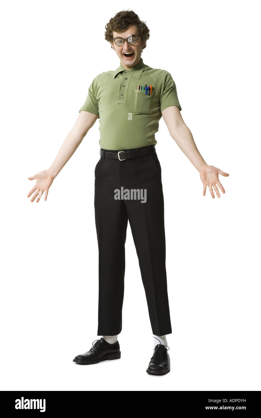 Male nerd with eyeglasses smiling Stock Photo - Alamy