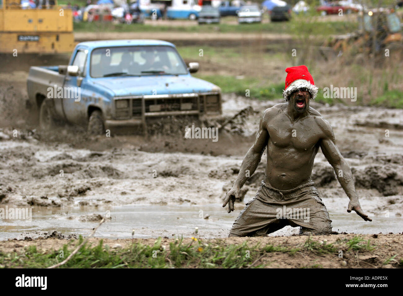 A muddy man with a Christmas hat at the 2005 edition of the Victoria ...