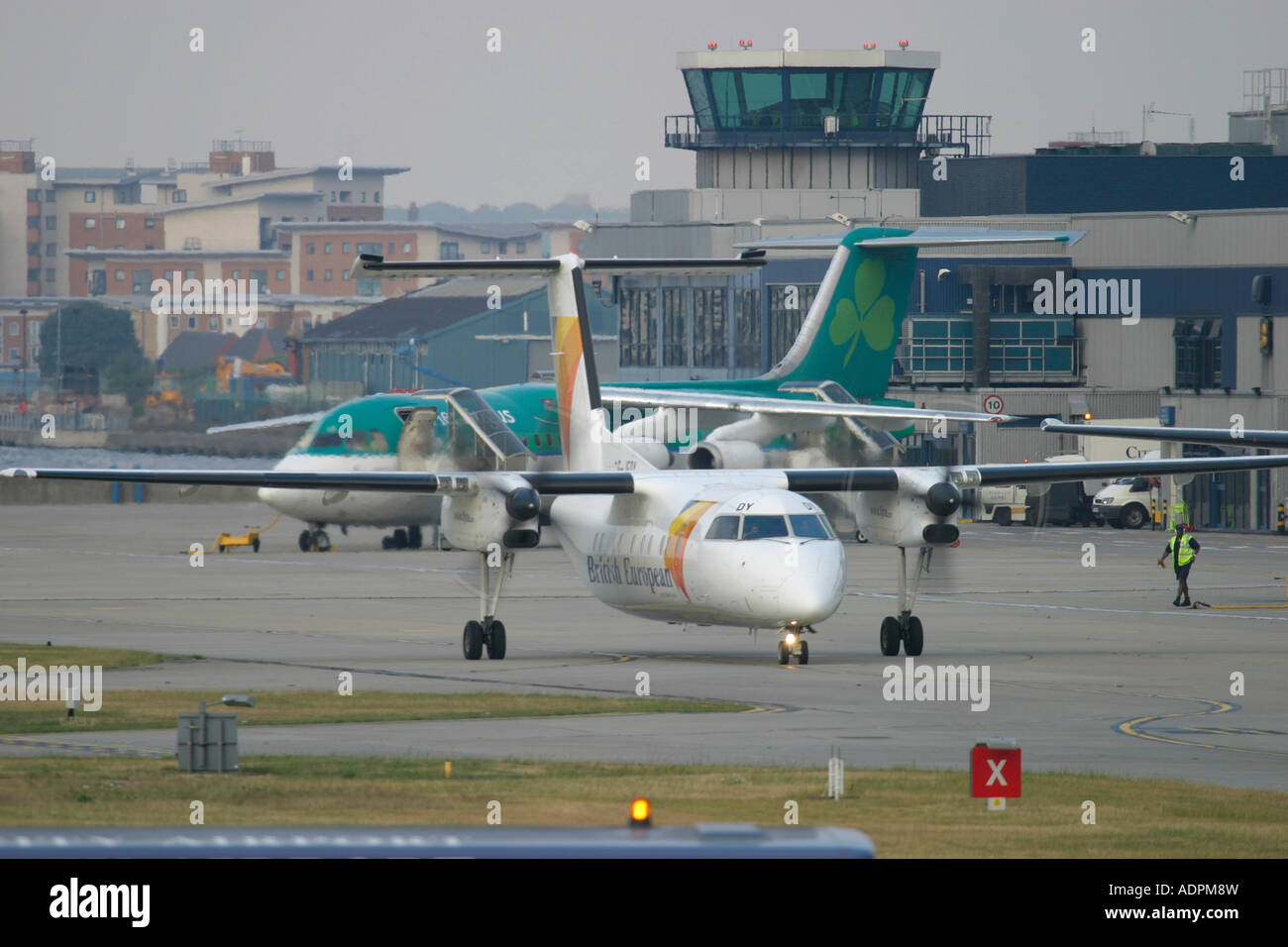 Flybe regional turboprop airliner at London City Airport England UK ...
