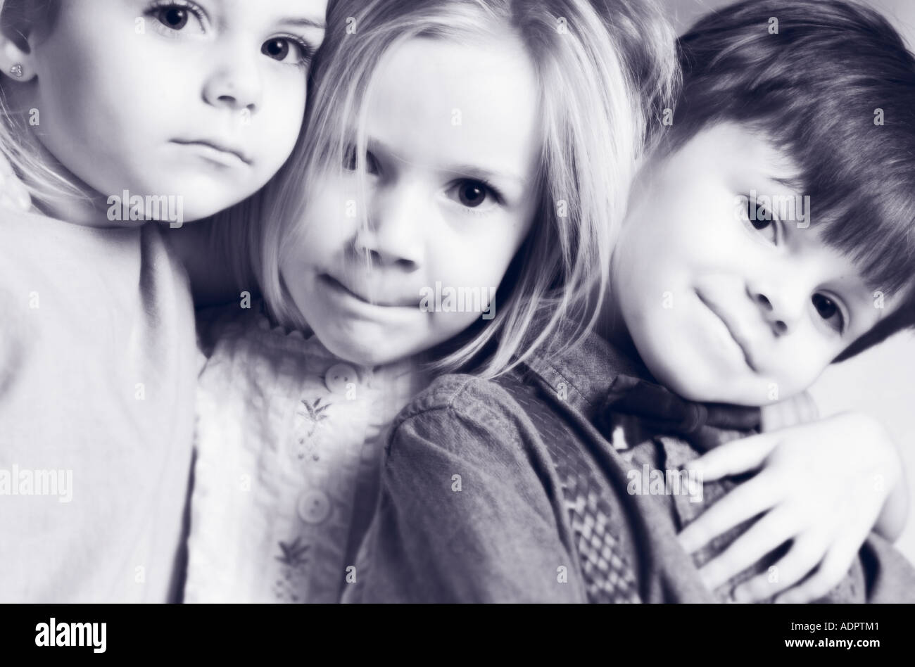 Black and white portrait of three young Caucasian children Stock Photo ...
