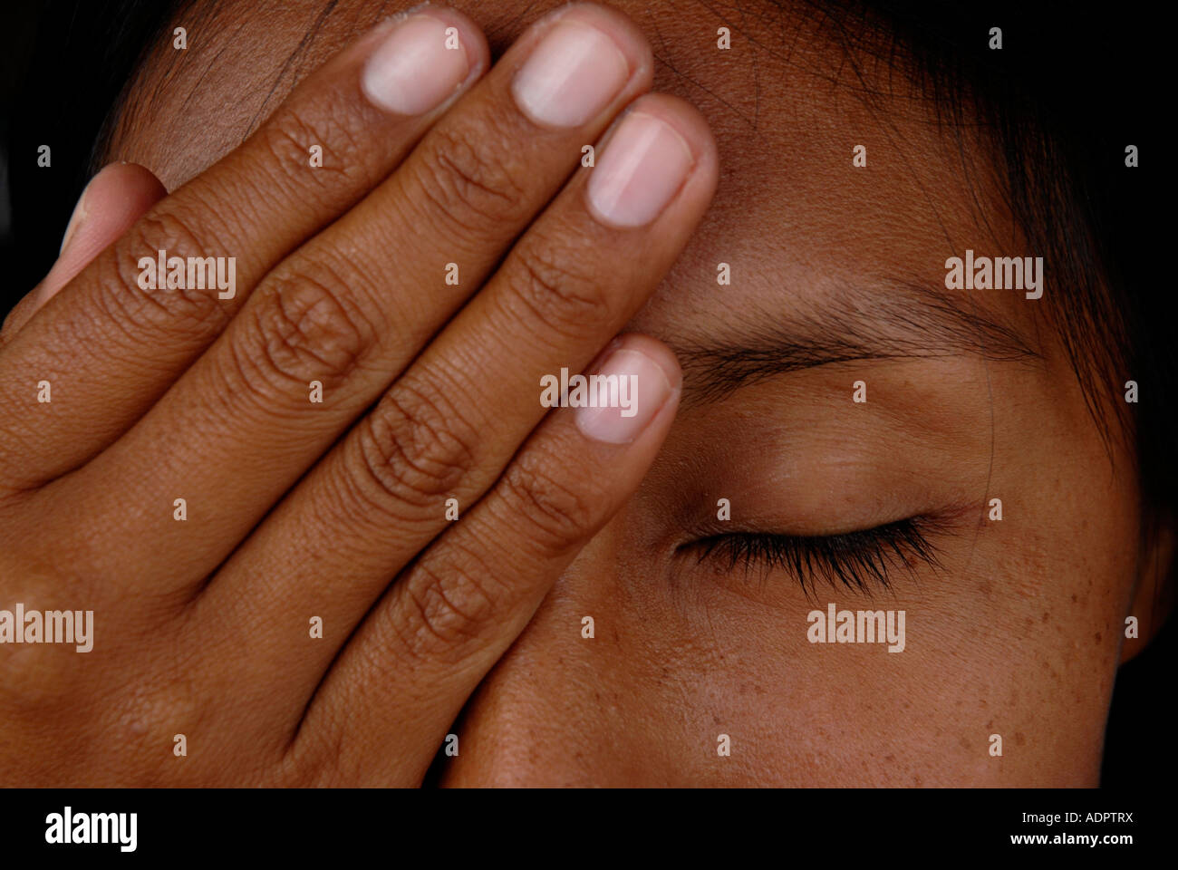 Eye covered with hand Stock Photo - Alamy