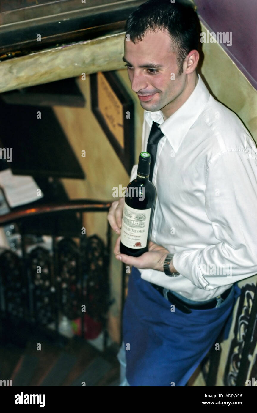 PARIS France, Male Waiter, Serving Red Wine, French Bistro Restaurant ...
