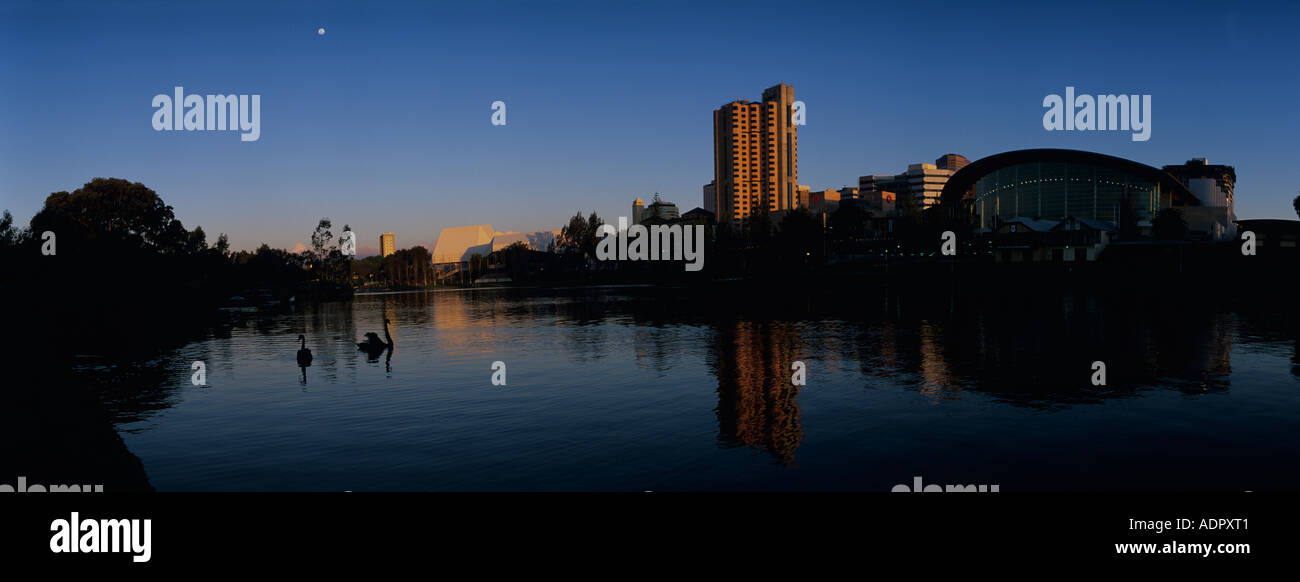 Australia South Australia Adelaide Moon sets above Torrens River by ...