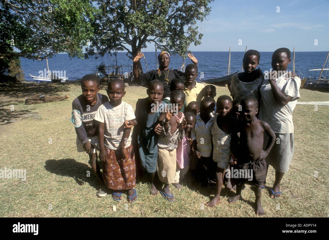 Group of Luo women and children on Mfangano Island Lake Victoria Kenya ...