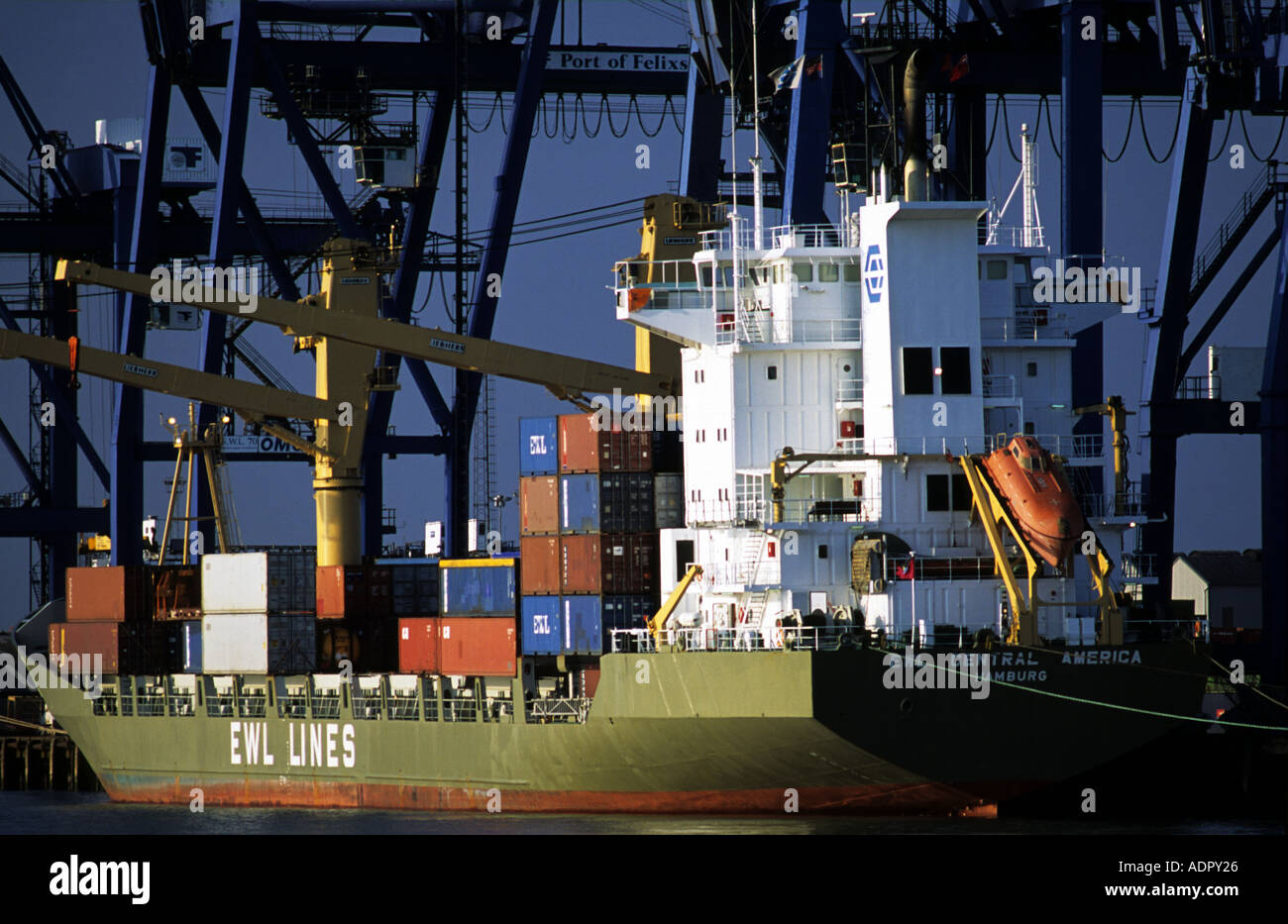 EWL Lines container ship at Landguard terminal at the Port of ...
