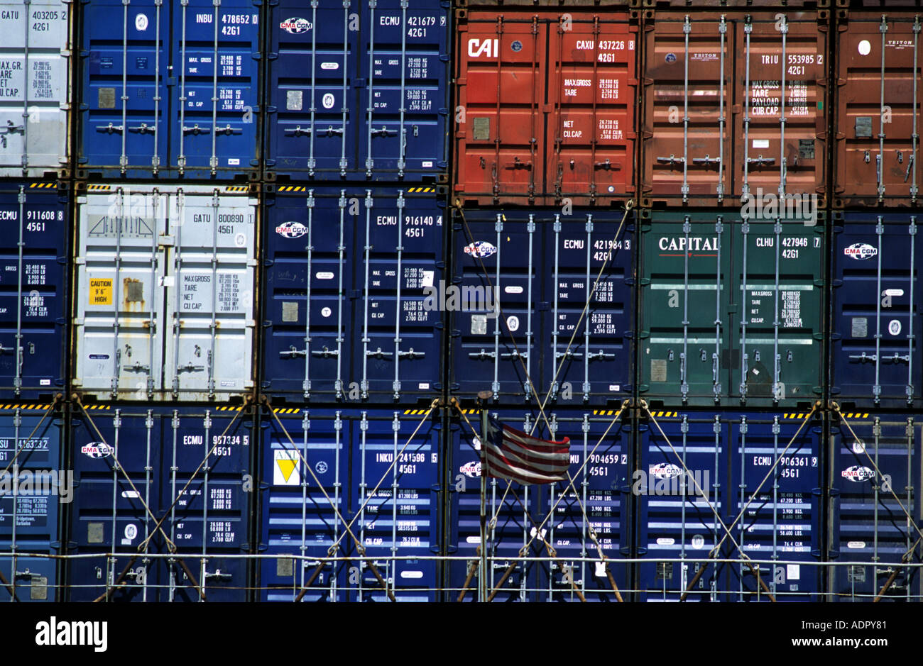 Containers on board a ship at the port of Felixstowe, Suffolk, UK Stock ...